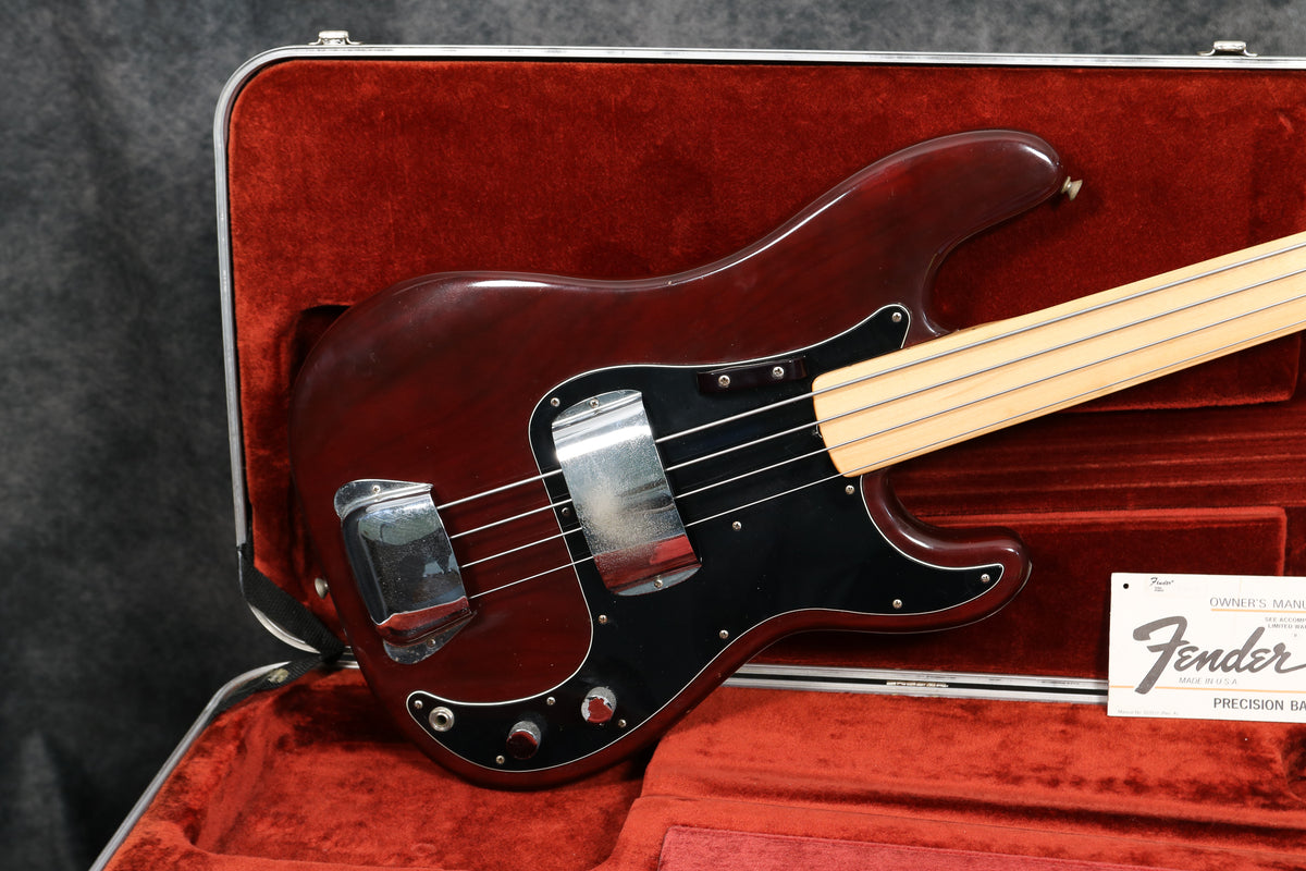1978 Fender Precision Bass, Fretless, Wine Red – Andy Baxter Bass & Guitars