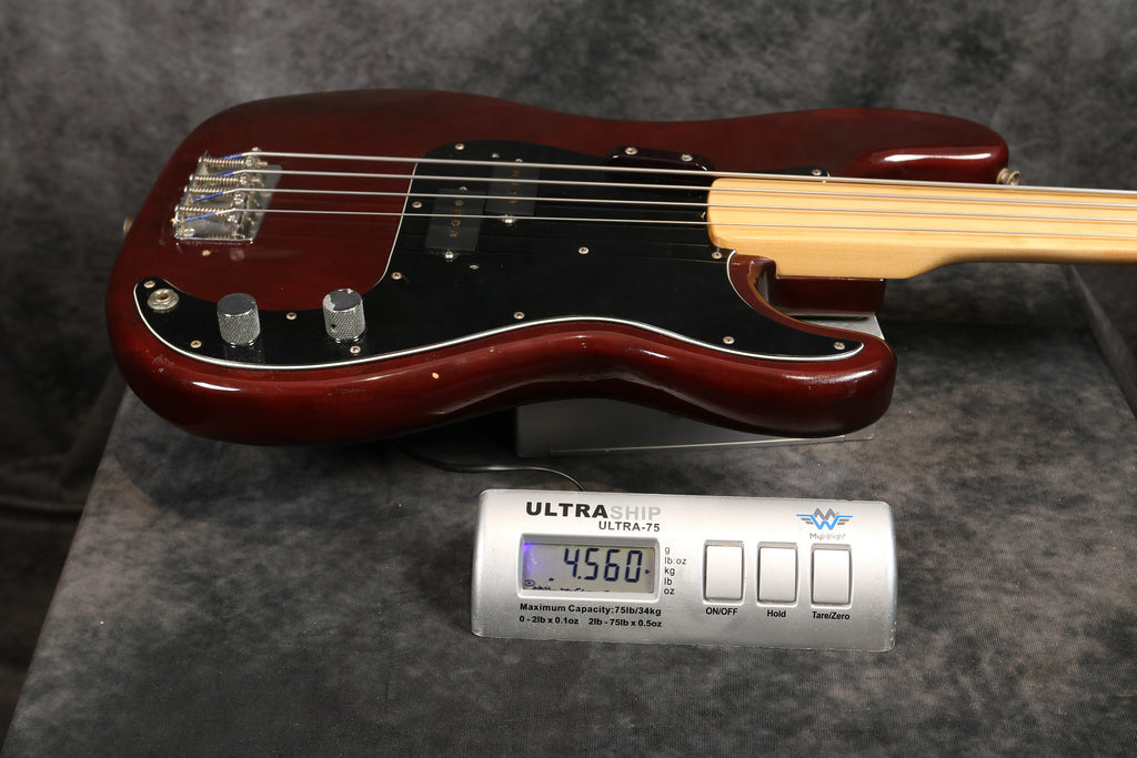 1978 Fender Precision Bass, Fretless, Wine Red – Andy Baxter Bass & Guitars